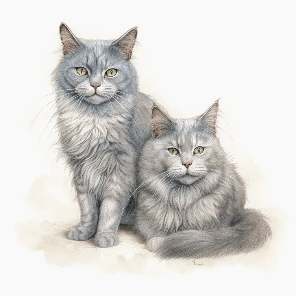 Two Grey Cats Watercolor Clip Art 4 JPG Mix Media Card Making ...