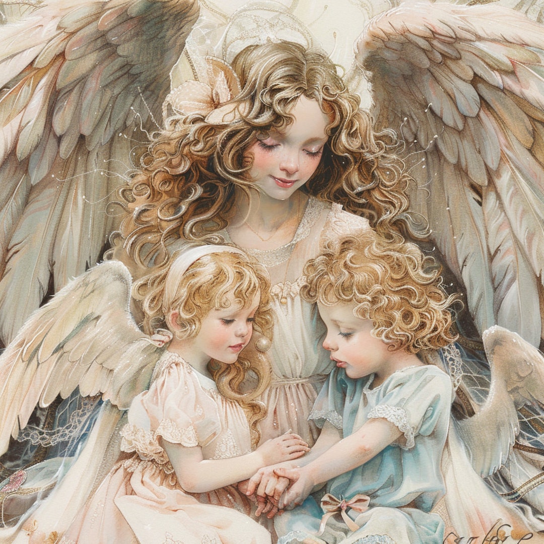 Baby Angels Watercolor Clip Art 4 JPG Mix Media Card Making Invitations ...