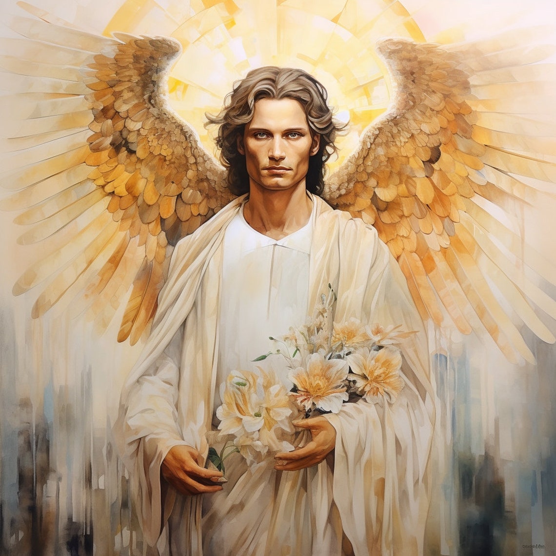 Archangel Gabriel Watercolor Clipart 4 JPG Mixmedia Card Making ...