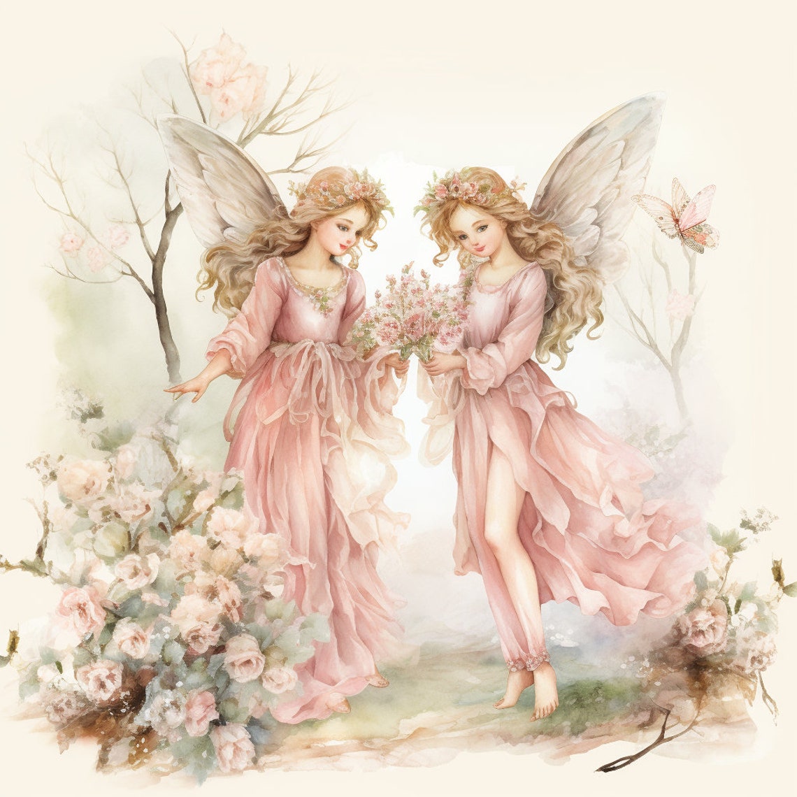 Vintage Watercolor Angels Clip Art 4 JPG Mix Media Card Making ...