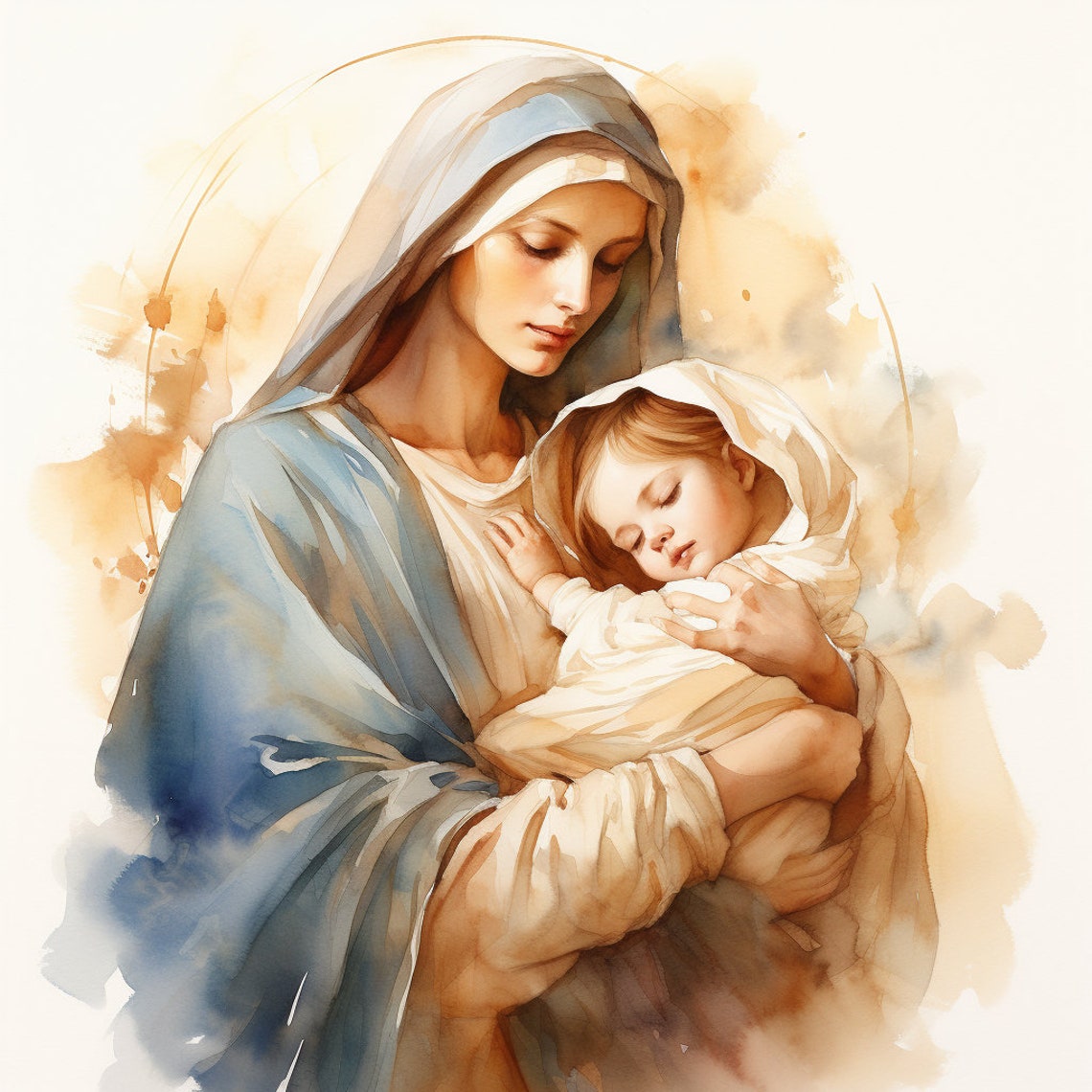 Virgin Mary and Baby Jesus Clip Art 4 JPG Mix Media Card Making ...