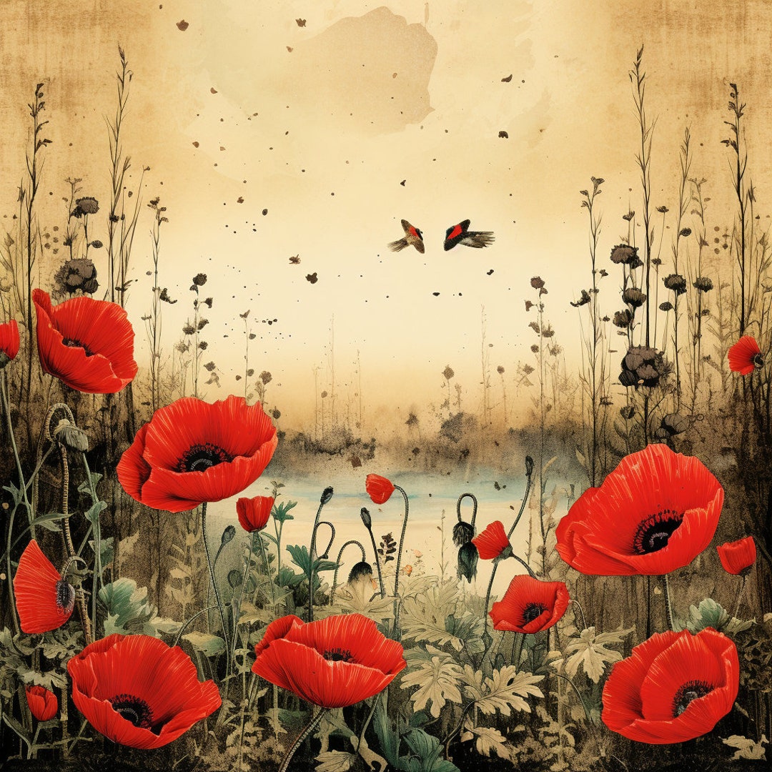Field of Poppies Watercolor Clip Art 4 JPG Mix Media Card Making ...