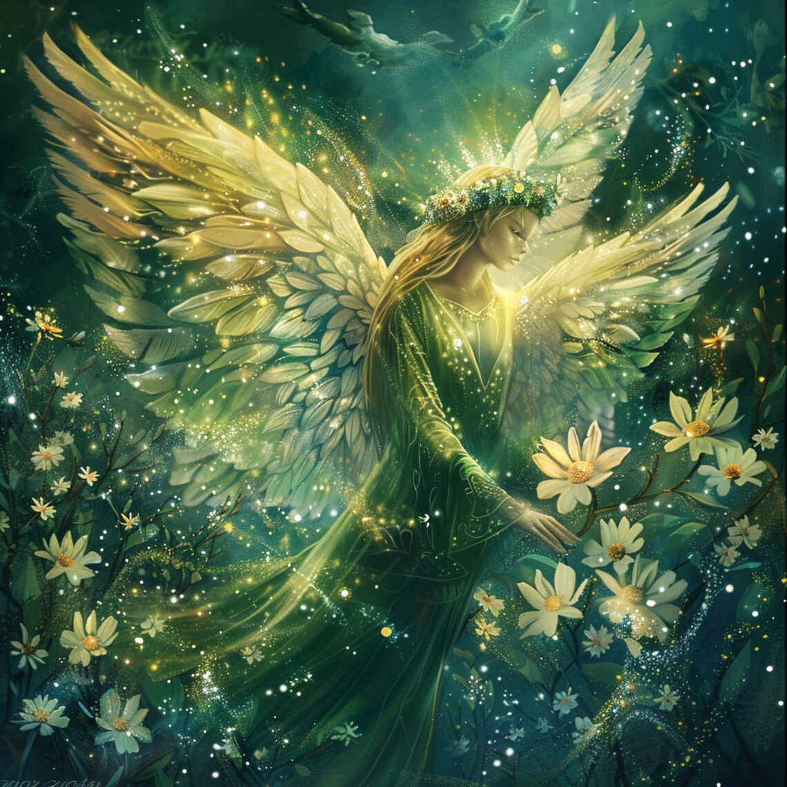 The Angel of the Flowers Watercolor Clipart 4 JPG Mixmedia Card Making ...