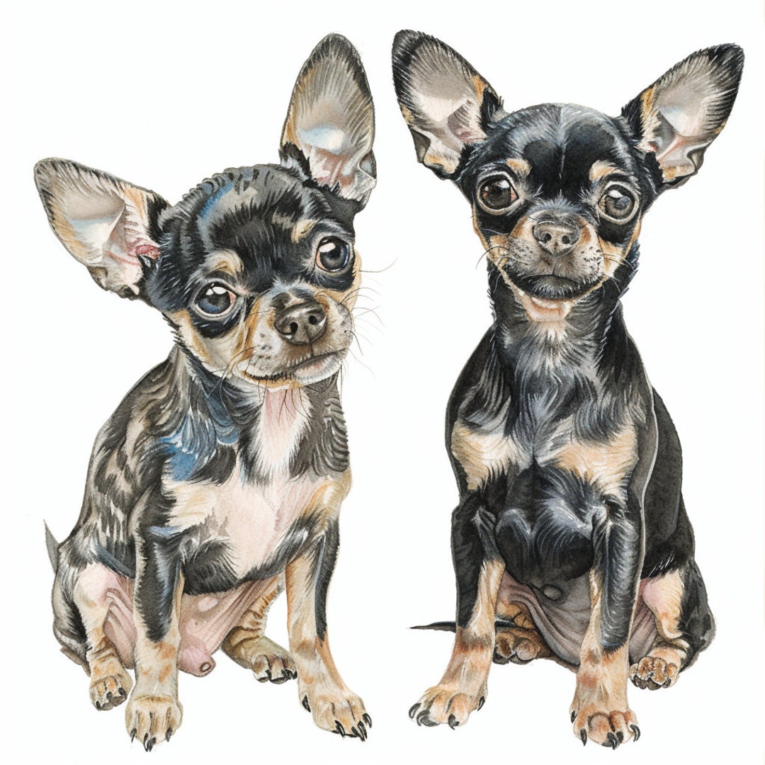 Mini Pincher Puppies Watercolor Clip Art 4 JPG Mix Media Card Making ...