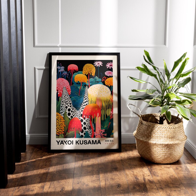 Yayoi Kusama Inspired Mushroom Print: Abstract Japanese Gallery Wall ...