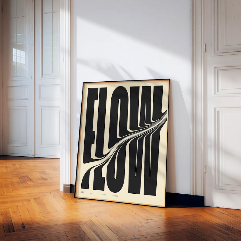 Flow Typography Print: Black White Bold Letter Art, Minimalist Room ...