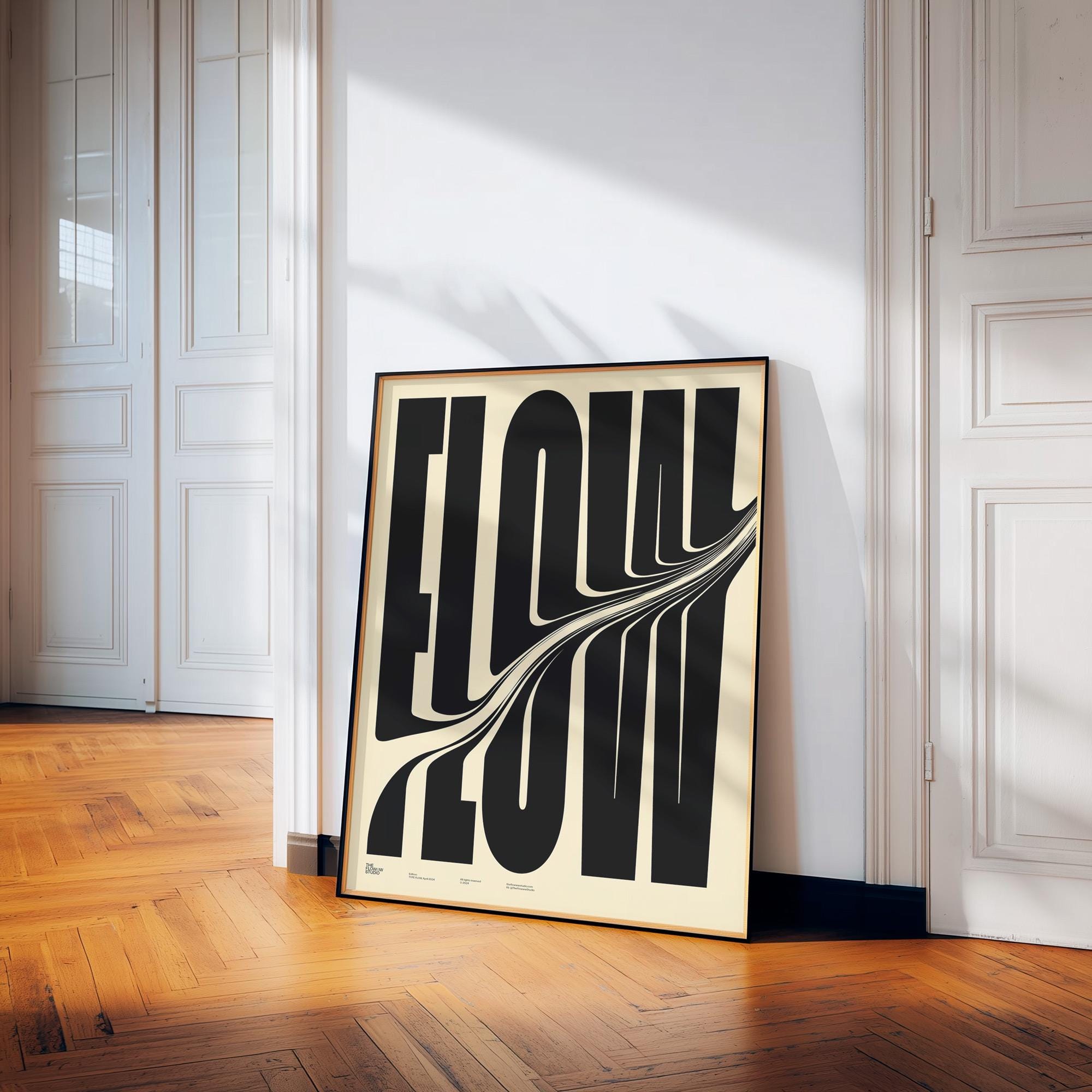 Flow Typography Print: Black White Bold Letter Art, Minimalist Room ...