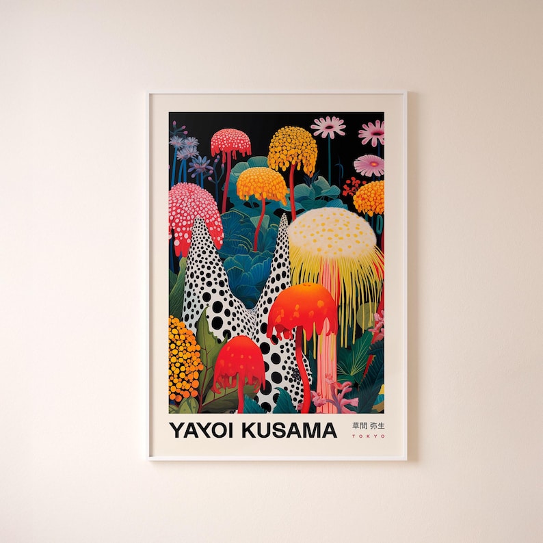 Yayoi Kusama Inspired Mushroom Print: Abstract Japanese Gallery Wall ...