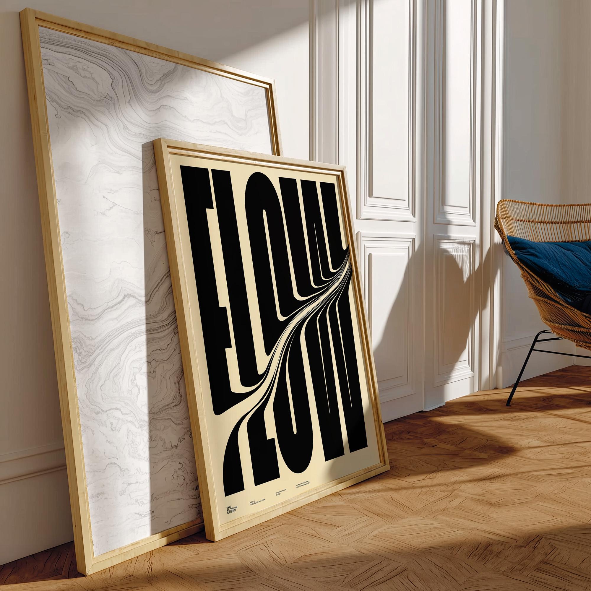 Flow Typography Print: Black White Bold Letter Art, Minimalist Room ...