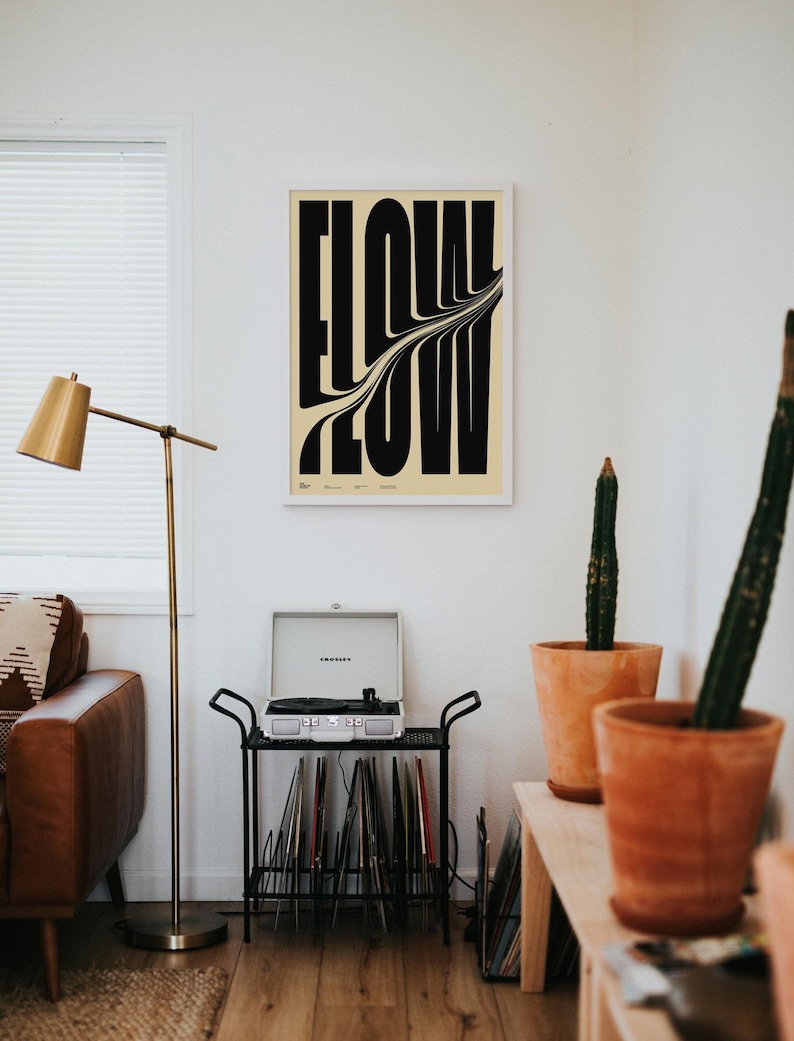 Flow Typography Print: Black White Bold Letter Art, Minimalist Room ...
