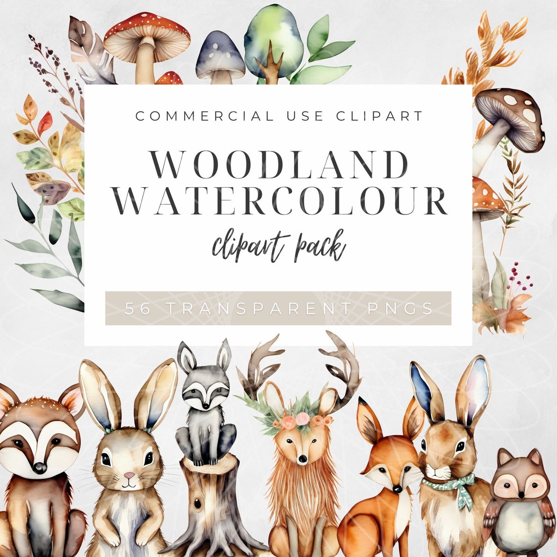 Boho Woodland Animals PNG Clip Art Watercolor Watercolour Bundle ...