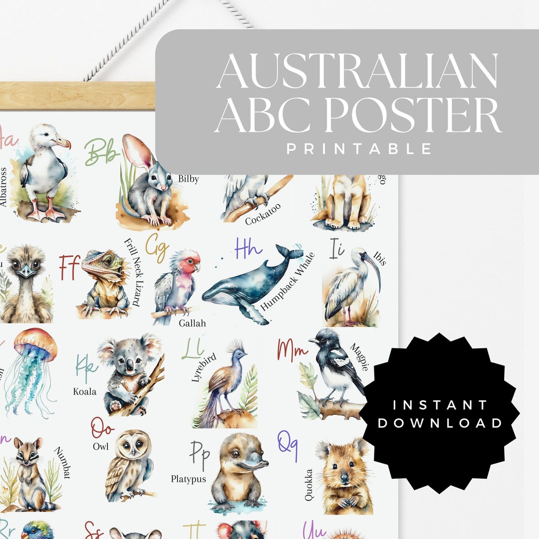 ABC Aussie Animal Educational Wall Art Poster - Perfect for Aussie Baby ...