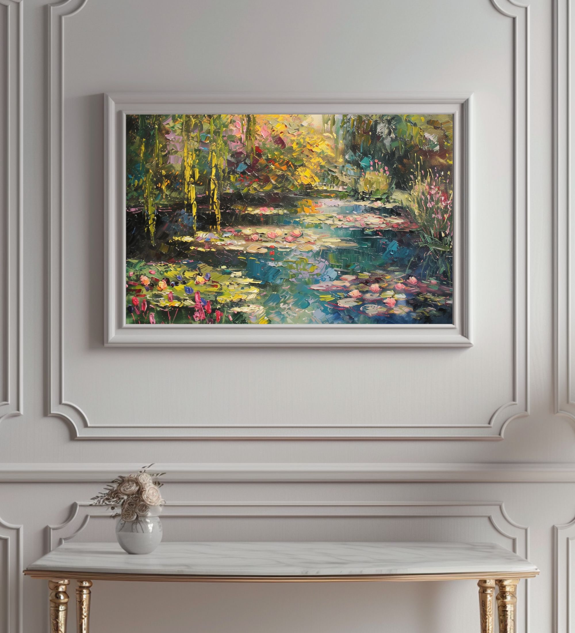 Claude Monet Inspired Water Lilies, Impressionist Landscape Painting ...