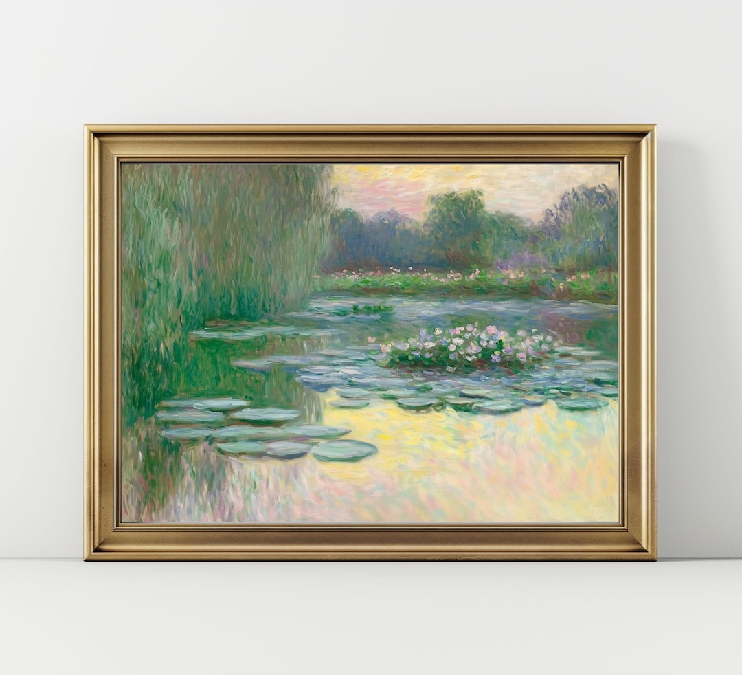 Claude Monet Inspired Water Lilies, Impressionist Landscape Painting ...