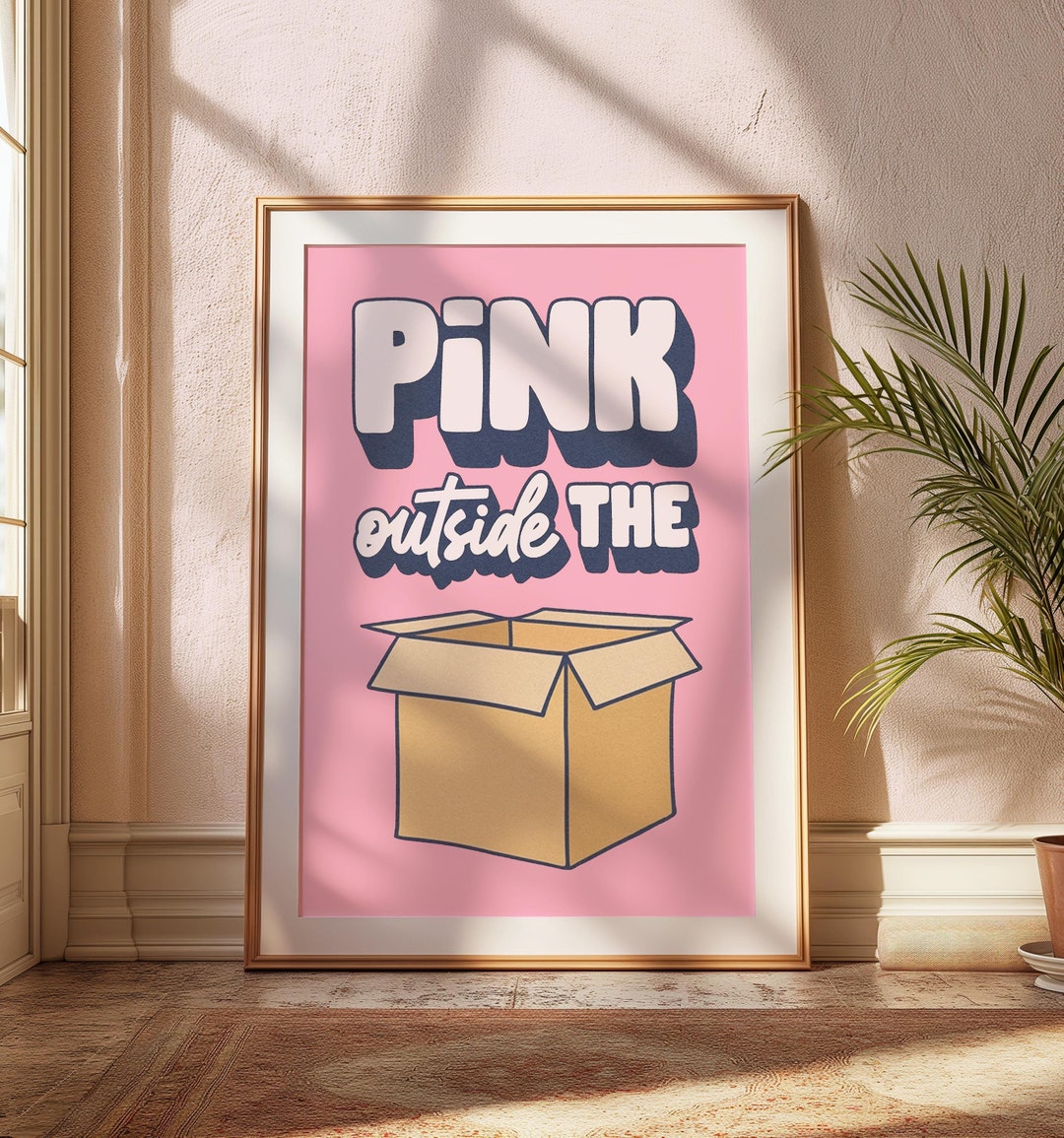 Pink Outside the Box Print Fun Motivational Wall Art, Creative ...