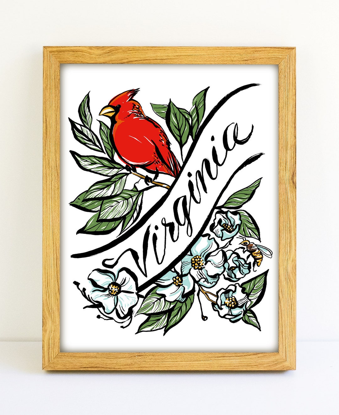 Virginia State Art Print | Cardinal Art Print | Cardinal + Dogwood ...