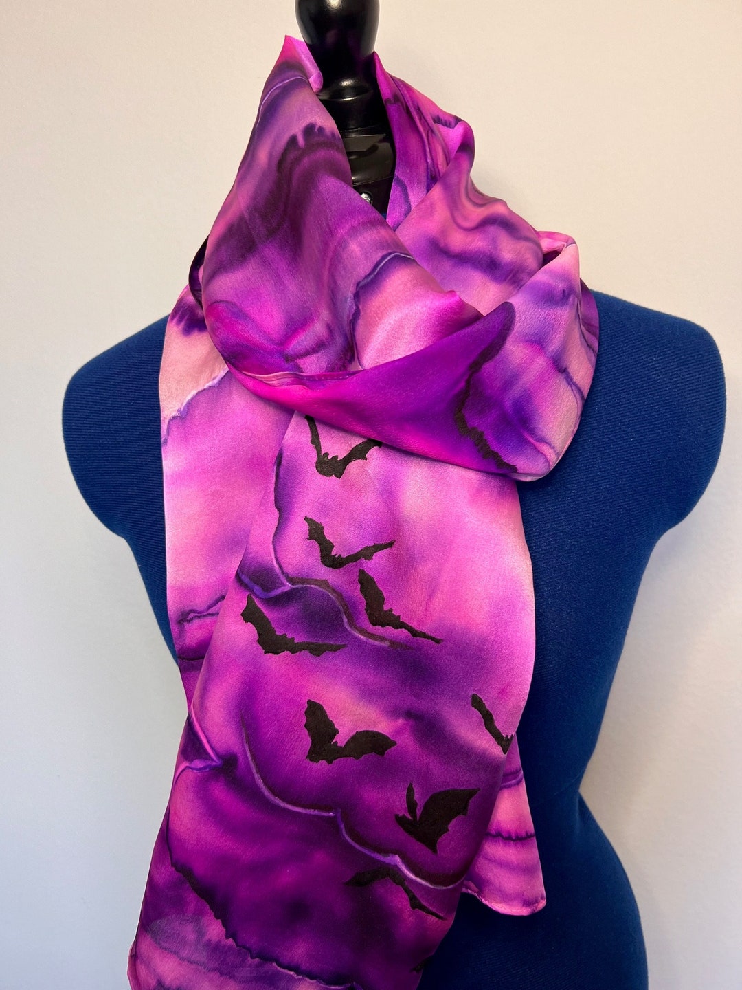 Bats in Flights Handpainted Habotai Silk Scarf - Etsy
