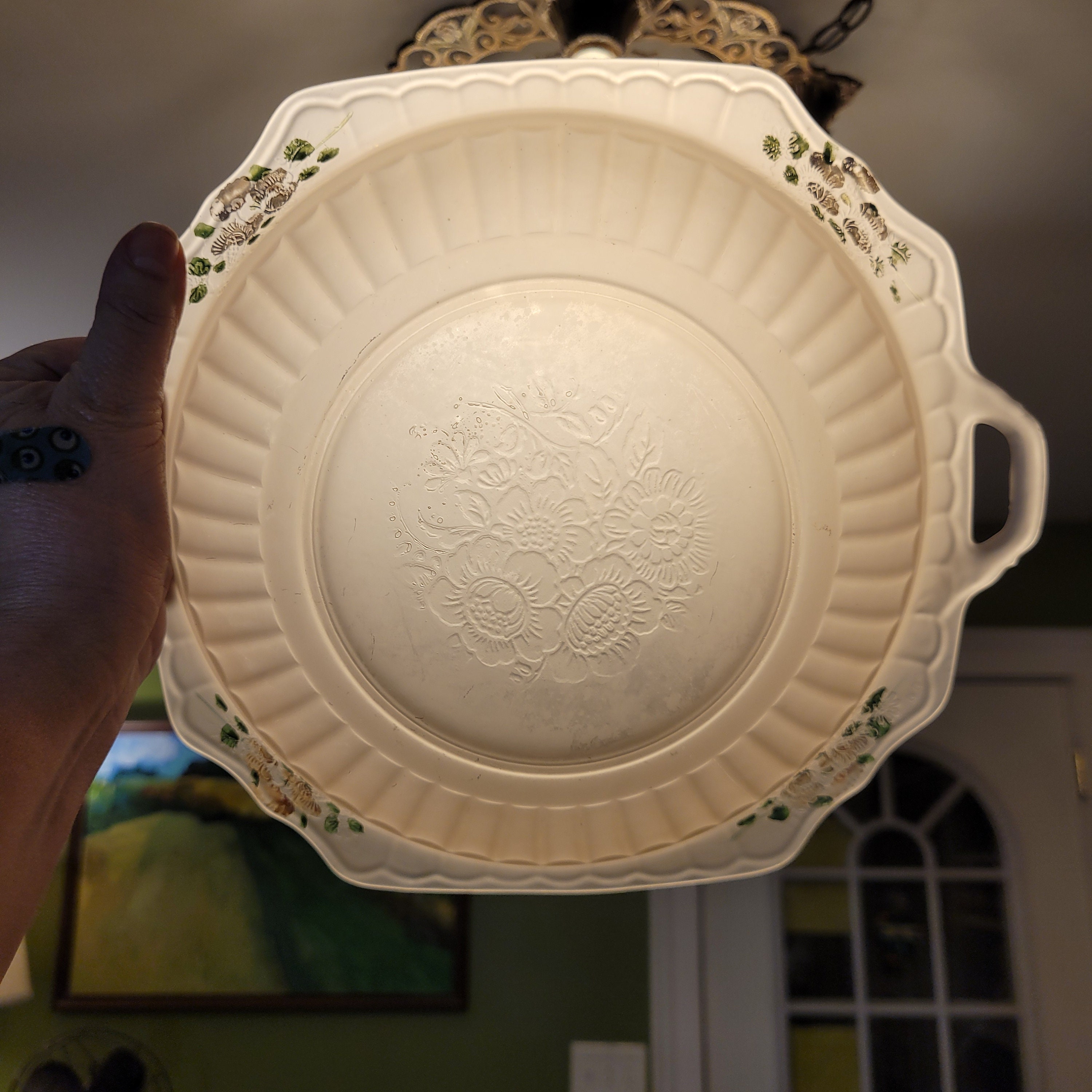 Anchor Hocking Frosted Mayfaire Pattern Pink Glass Bowl With Handles ...