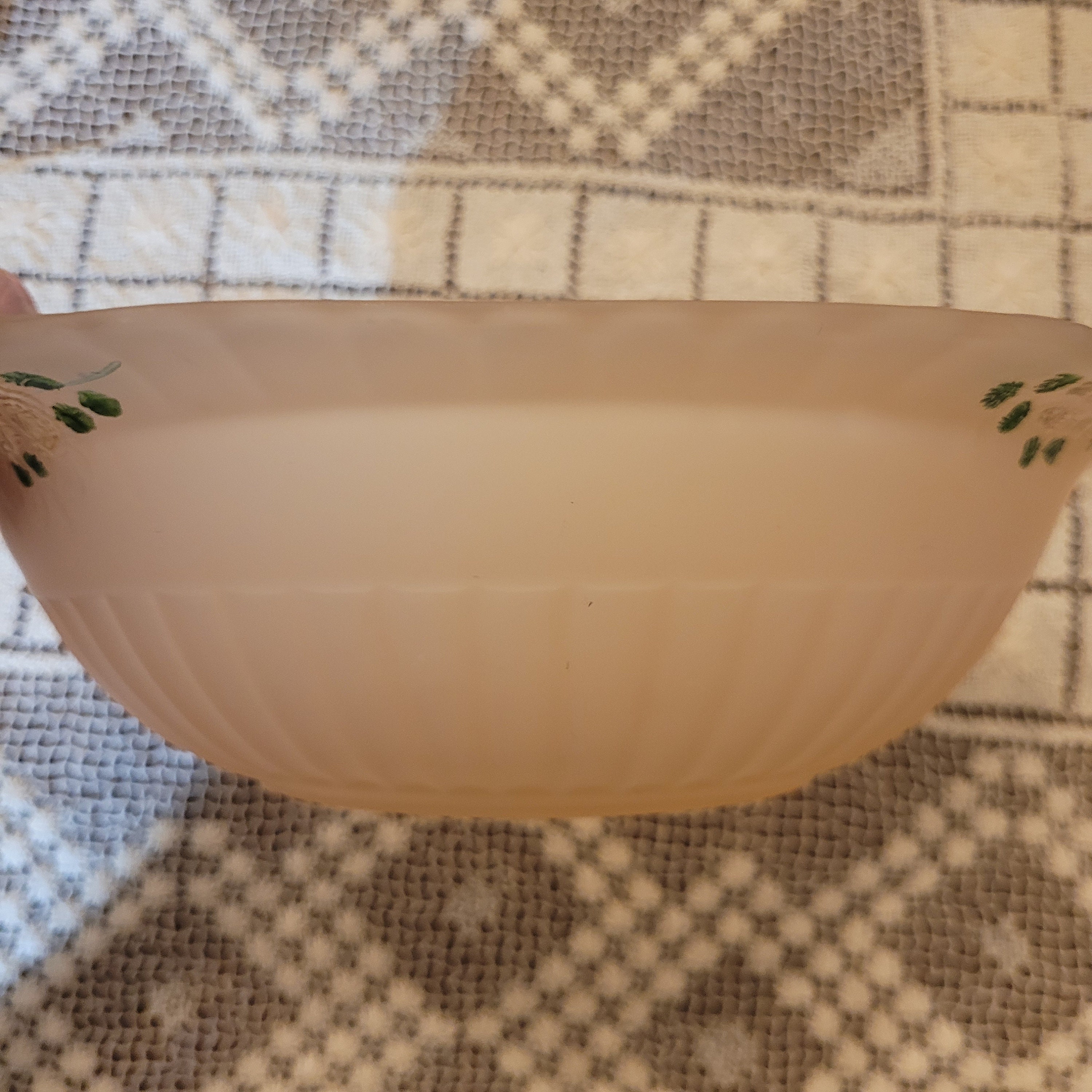 Anchor Hocking Frosted Mayfaire Pattern Pink Glass Bowl With Handles ...