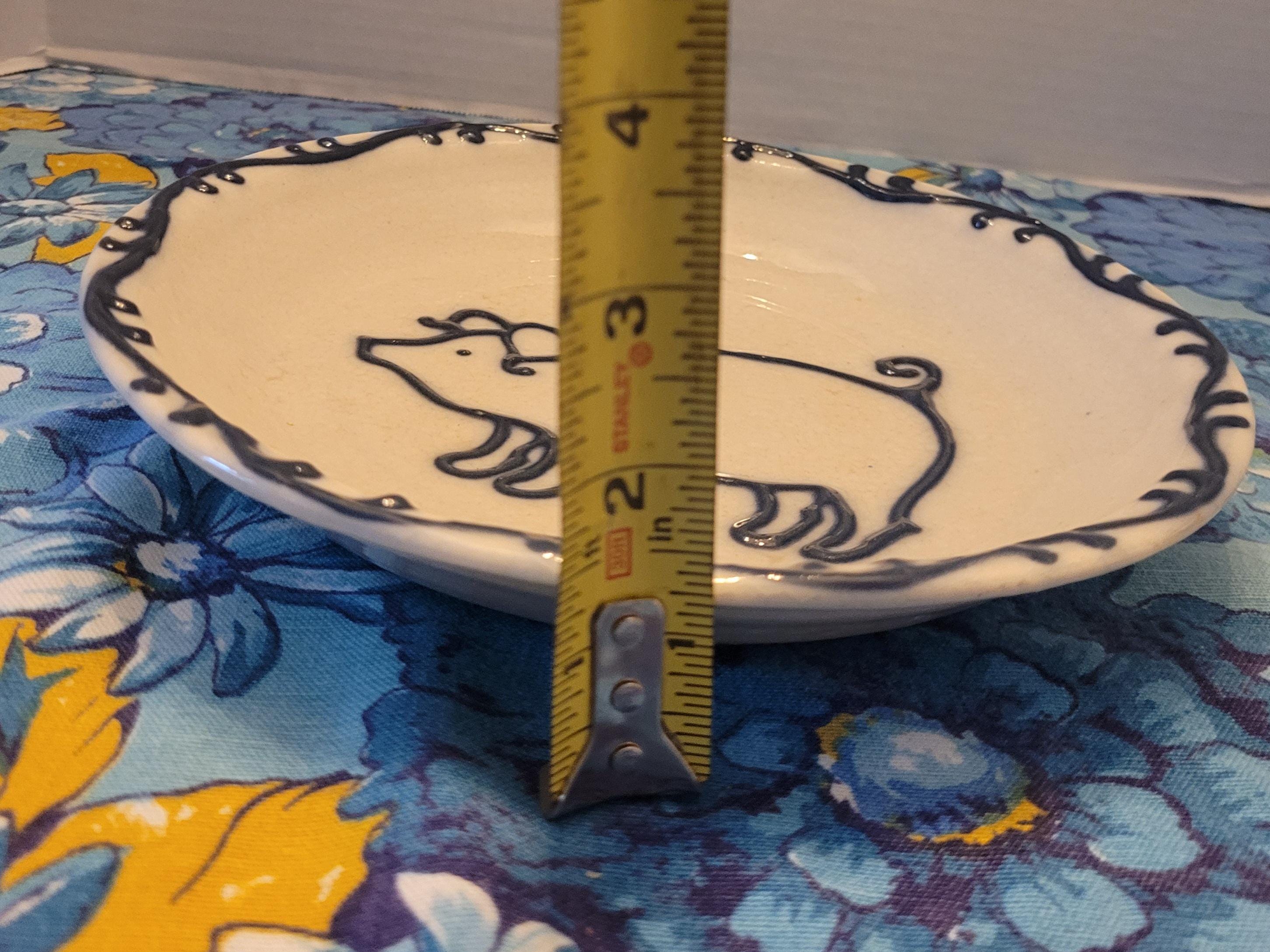 Hand Thrown Round Pig Pie Plate White With Blue Design Beautiful, Pie ...