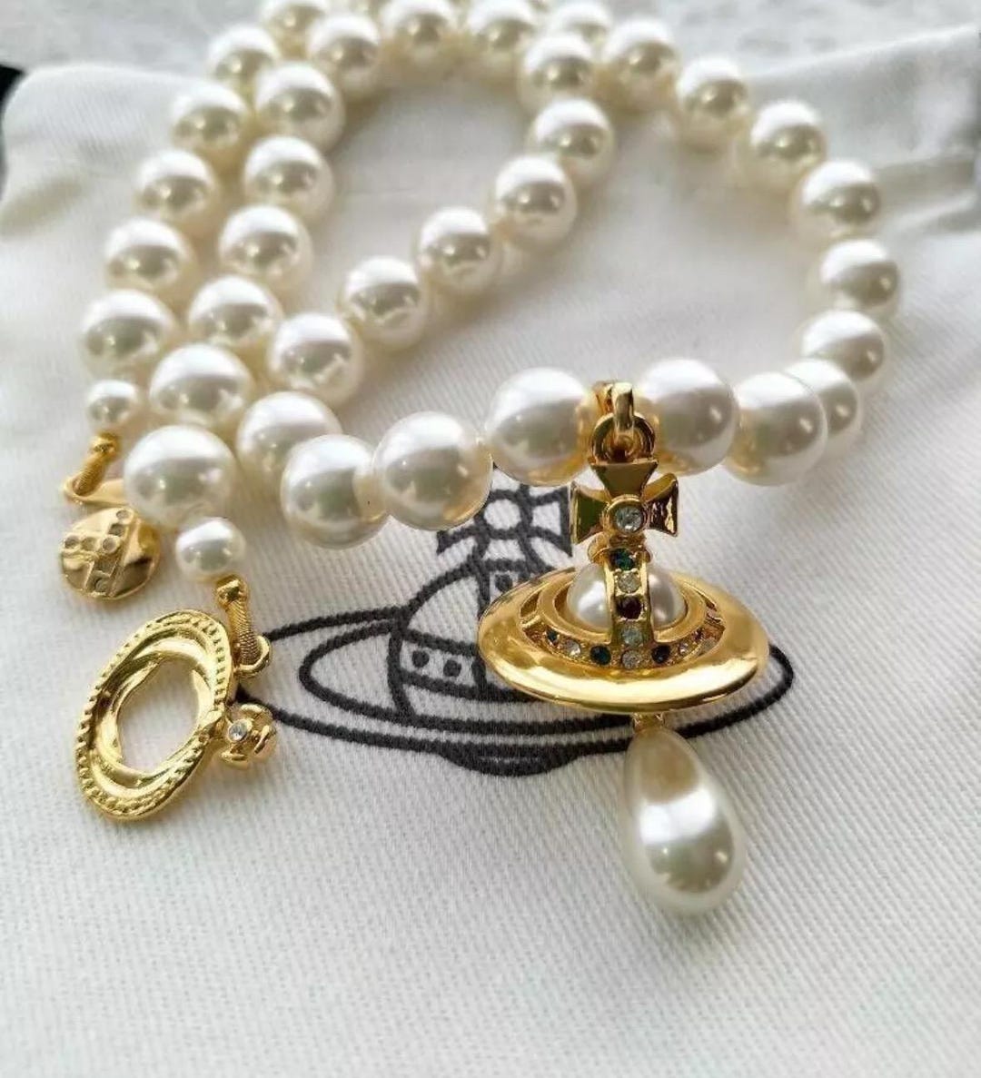 Vivienne Westwood White Pearl Drop Gold Necklace Choker Chain - Etsy