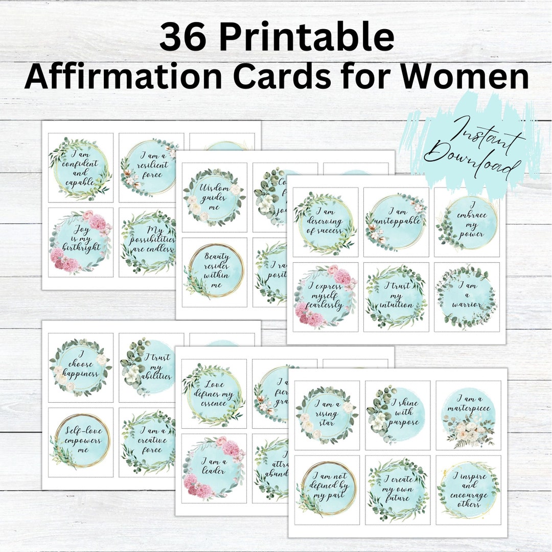 36 Positive Affirmation Card Deck, Vision Board Printables, Cards for ...