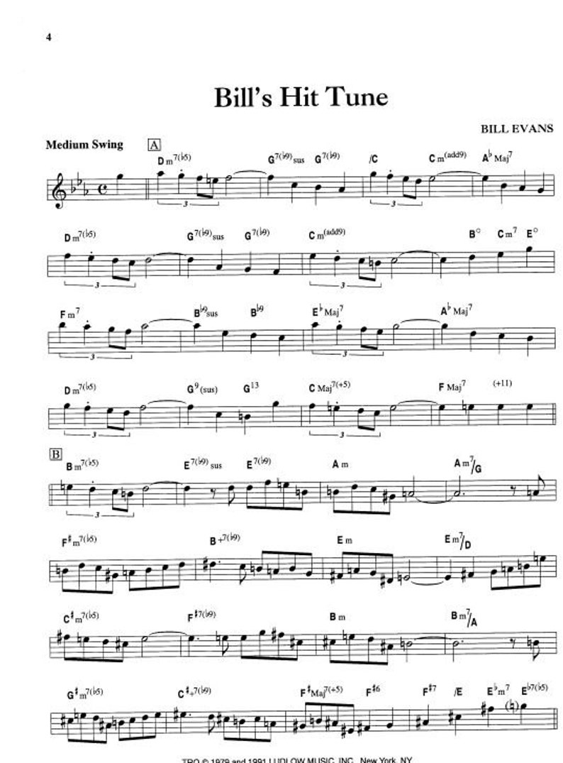 Bill Evans Fakebook Digital Sheet Music Song for Professional Players ...