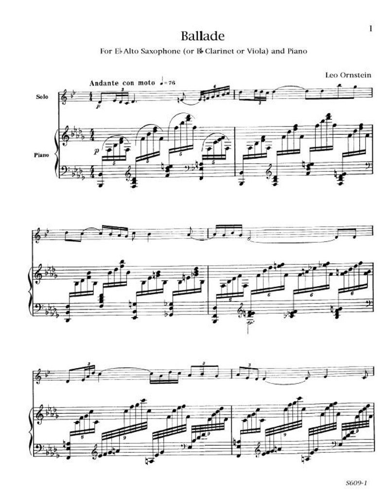 Sax Alto-clarinete-viola Piano Ornstein, Leo Saxophone Ballade parte De ...
