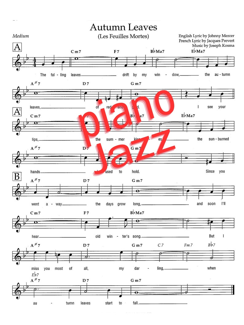 Piano Jazz Digital Sheet Music for Piano and Listening Songs - Etsy