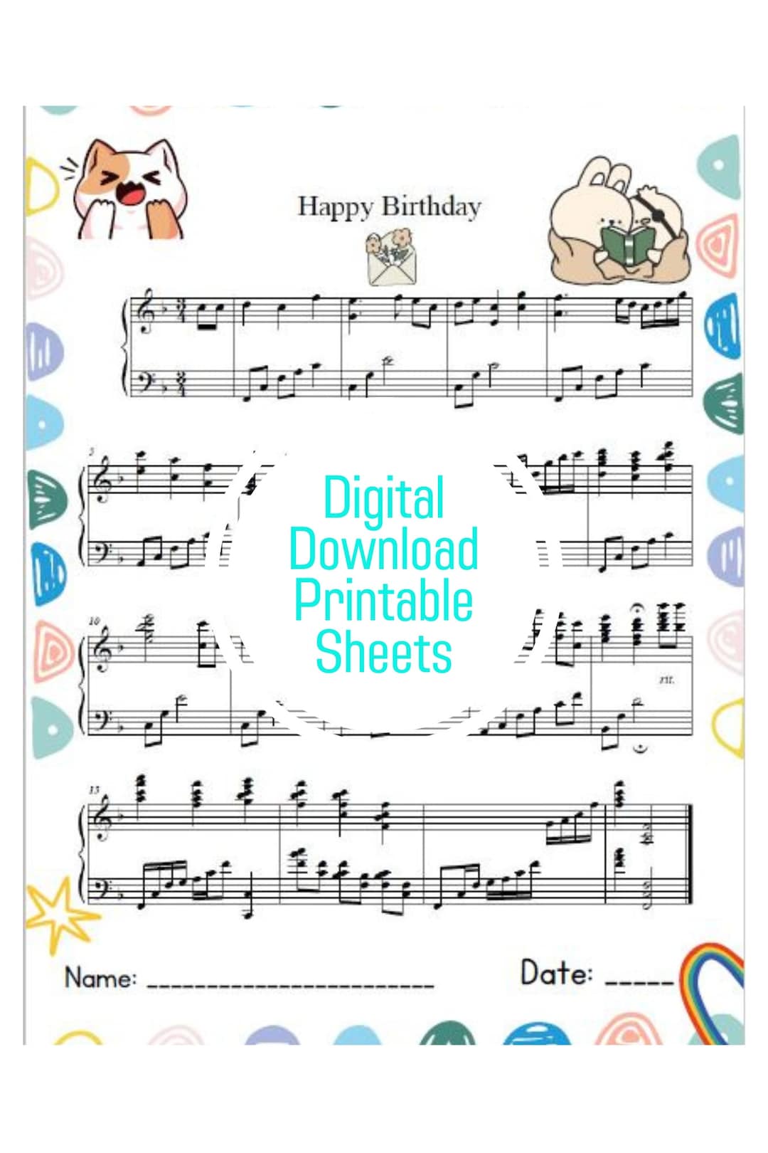 Birthday Song Digital Sheet Music for Piano With Sample Songs for ...