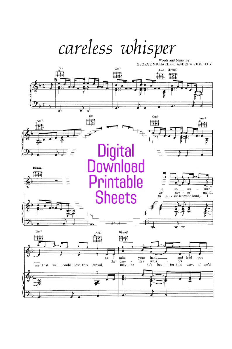 Careless Whisper Digital Sheet Music for Piano - Etsy