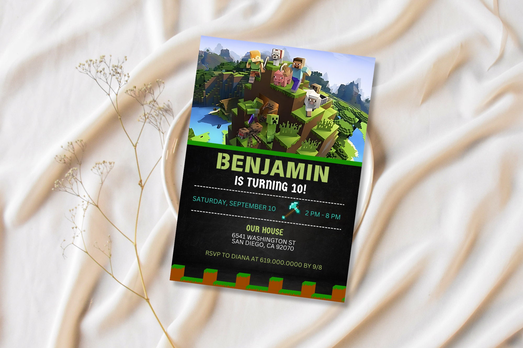 Editable Minecraft Birthday Invitation Personalized Mine Theme Birthday ...