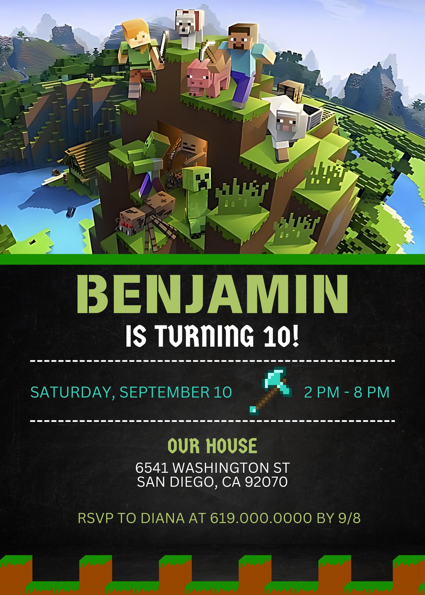 Editable Minecraft Birthday Invitation Personalized Mine Theme Birthday ...