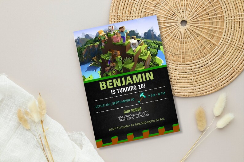 Editable Minecraft Birthday Invitation Personalized Mine Theme Birthday ...