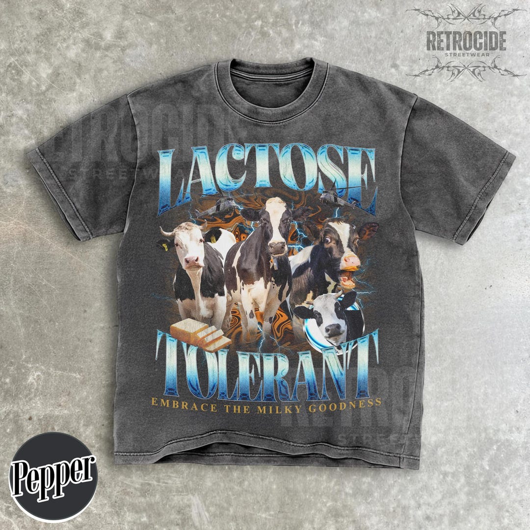 Lactose Tolerant Vintage Graphic T-shirt, Retro Milk 90s Funny Shirt ...