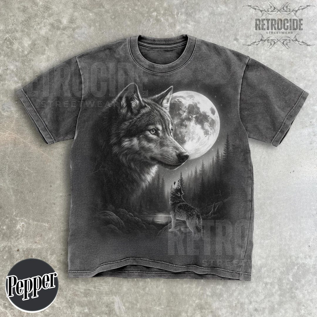 Vintage Wolf 90s Halftone Shirt,wolf Lovers Retro Moon Tee, 2000s ...