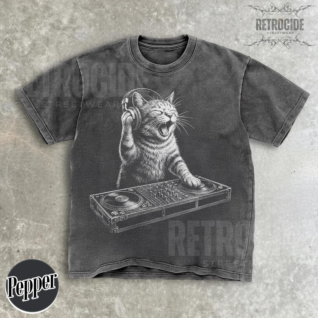 Cat DJ Comfort Colors® Shirt, Retro Animal Playing Instrument Shirt ...
