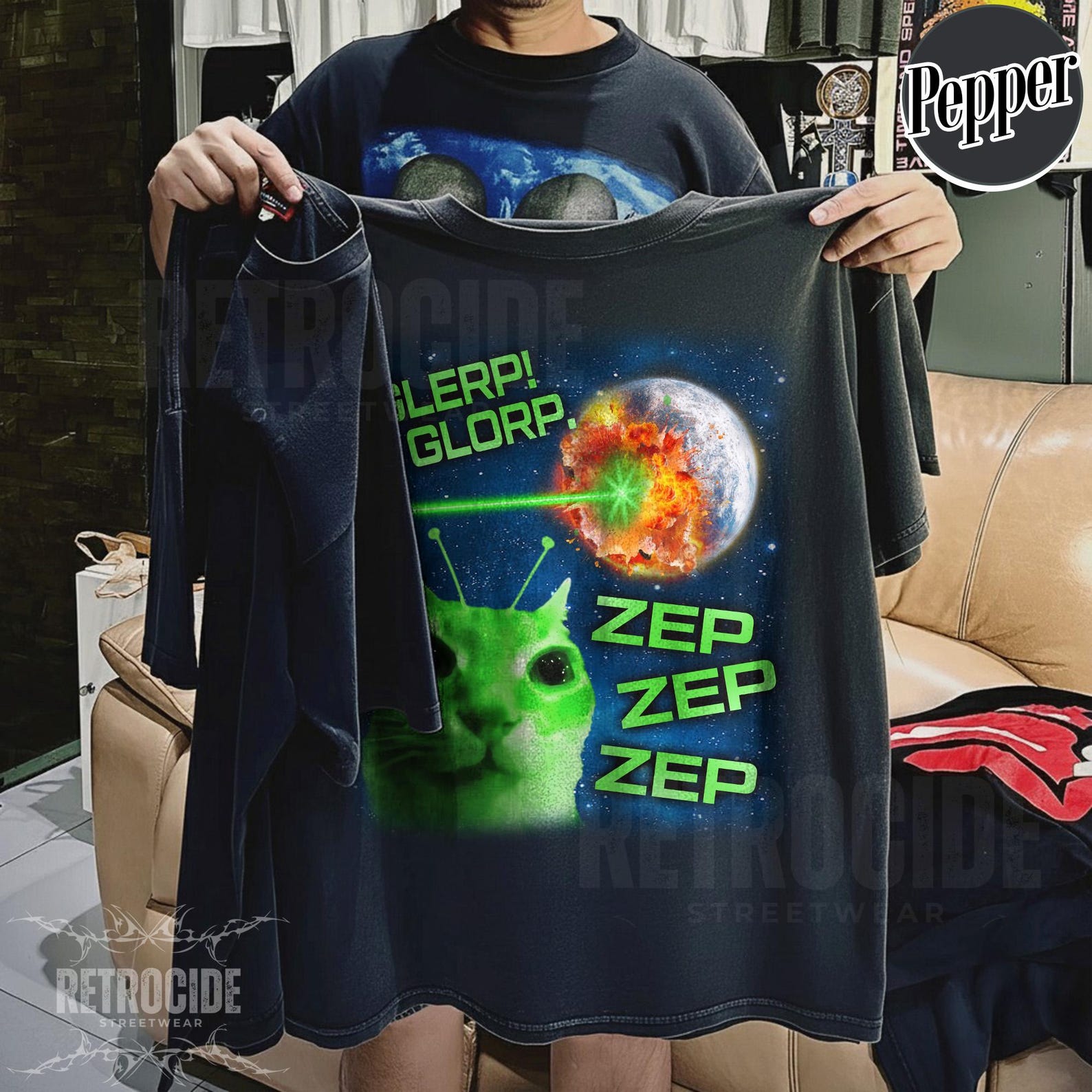 Glerp Glorp Funny Alien Cat Meme Tee Shirt Gift for Woman and Man ...