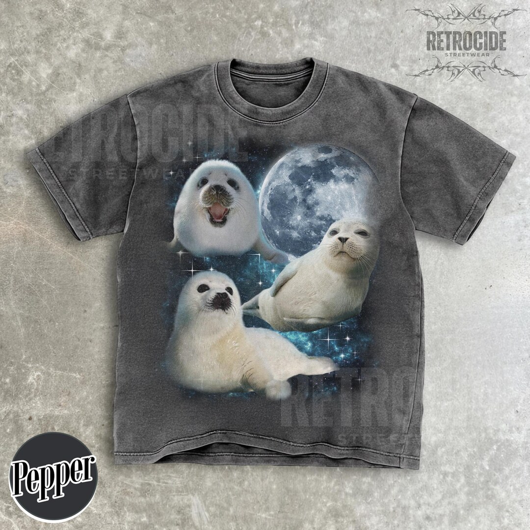 Three Baby Seal Vintage Graphic T-shirts, Retro Sea Dog Moon T-shirt ...