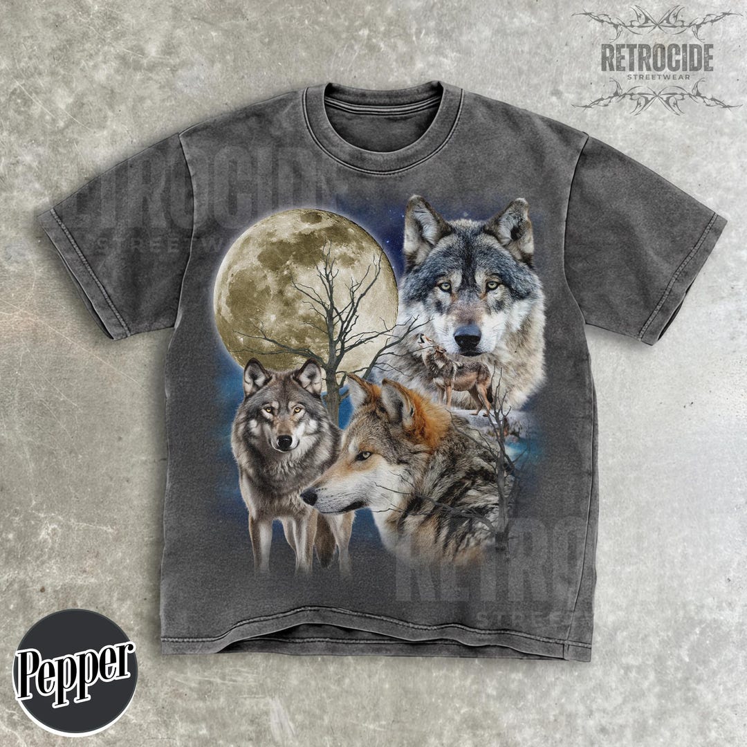 Vintage Wolf 90s Graphic Shirt, Wolf Lovers Retro Moon Tee,2000s Nature ...