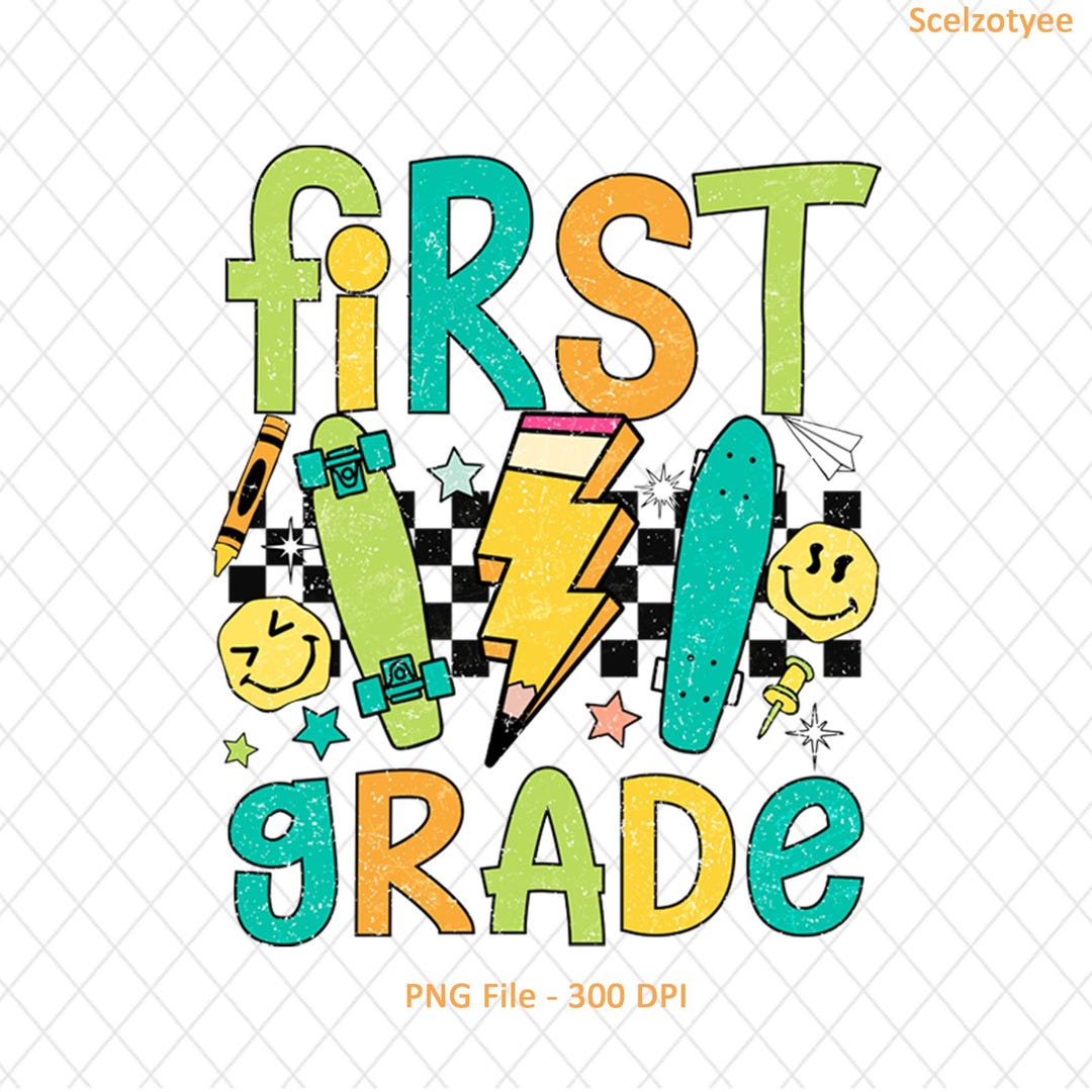Boy Back to School Png, First Grade Design, First Day of School, Retro ...
