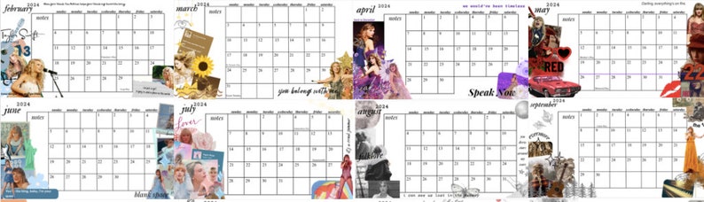 Swiftie Calendar Printable PDF Music Lover Gift Taylor Fan Eras Tour ...