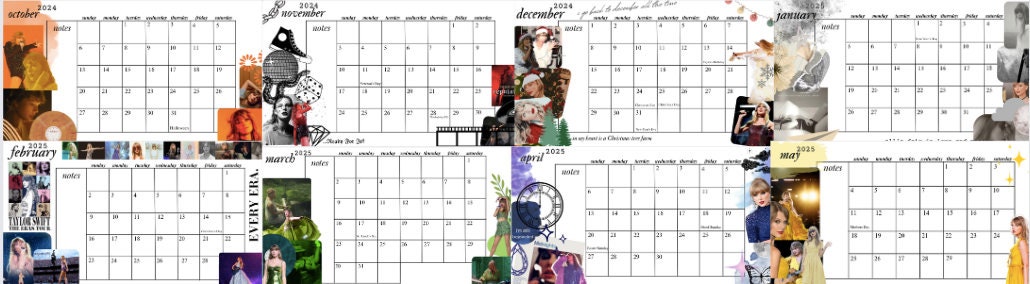 Swiftie Calendar Printable PDF Music Lover Gift Taylor Fan Eras Tour ...
