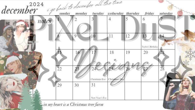 Swiftie Calendar Printable PDF Music Lover Gift Taylor Fan Eras Tour ...