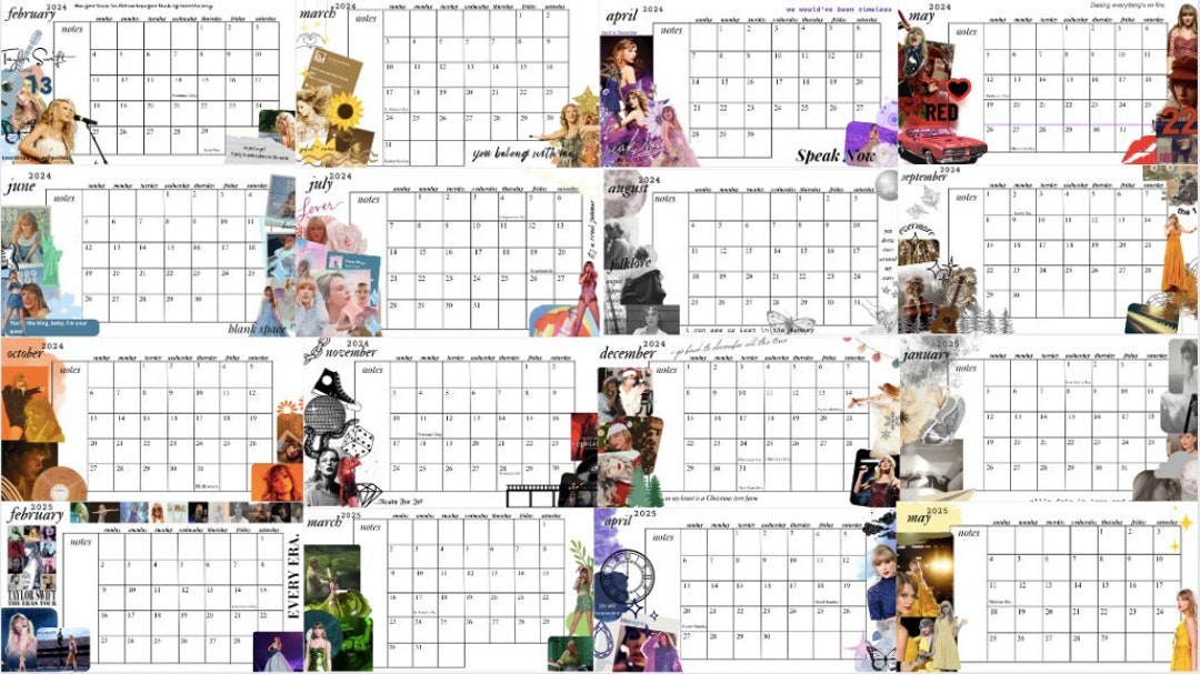 Swiftie Calendar Printable PDF Music Lover Gift Taylor Fan Eras Tour ...