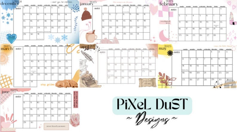 Aesthetic Printable Calendar Pixeldustdesigns Pretty Phone School Dorm ...