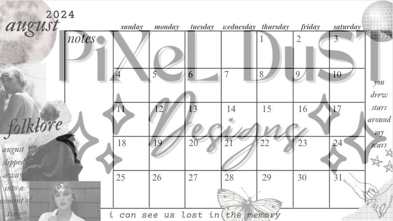 Swiftie Calendar Printable PDF Music Lover Gift Taylor Fan Eras Tour ...