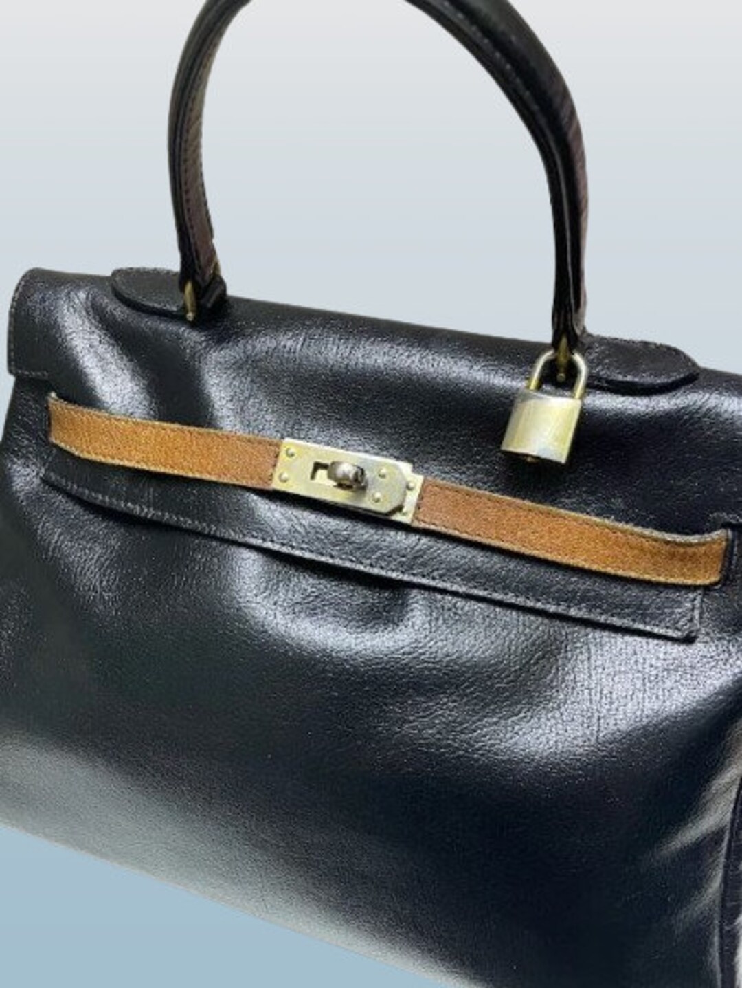 Rare Vintage 1950s Handbag Two-tone Leather Black Brown Shape Kelly ...