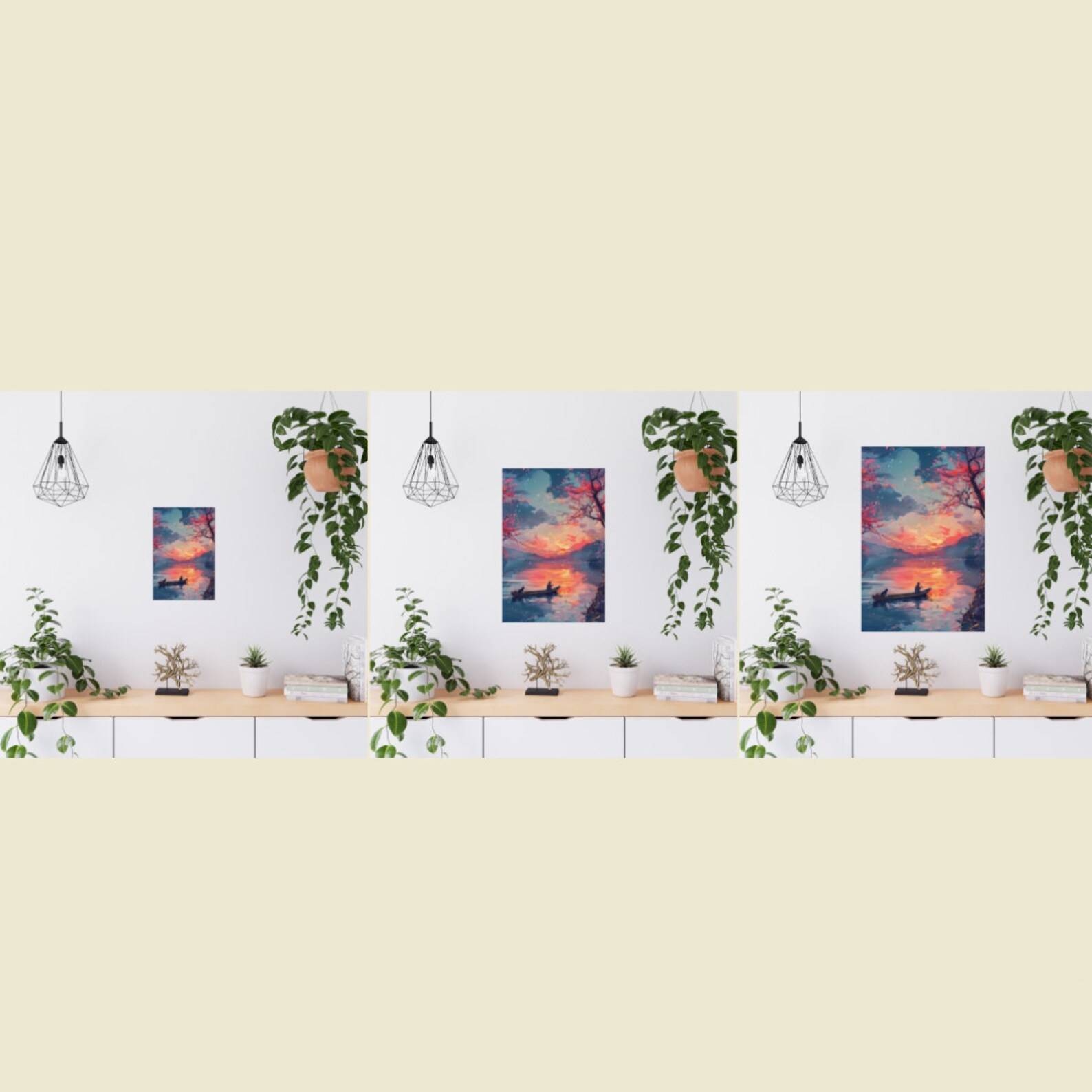 Landscape Lake Dog Man Poster Picture Art Print Living Room Painting ...