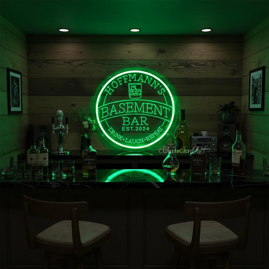 Personalized Basement Bar Neon Sign: Whiskey, Tequila, Cocktail,man ...